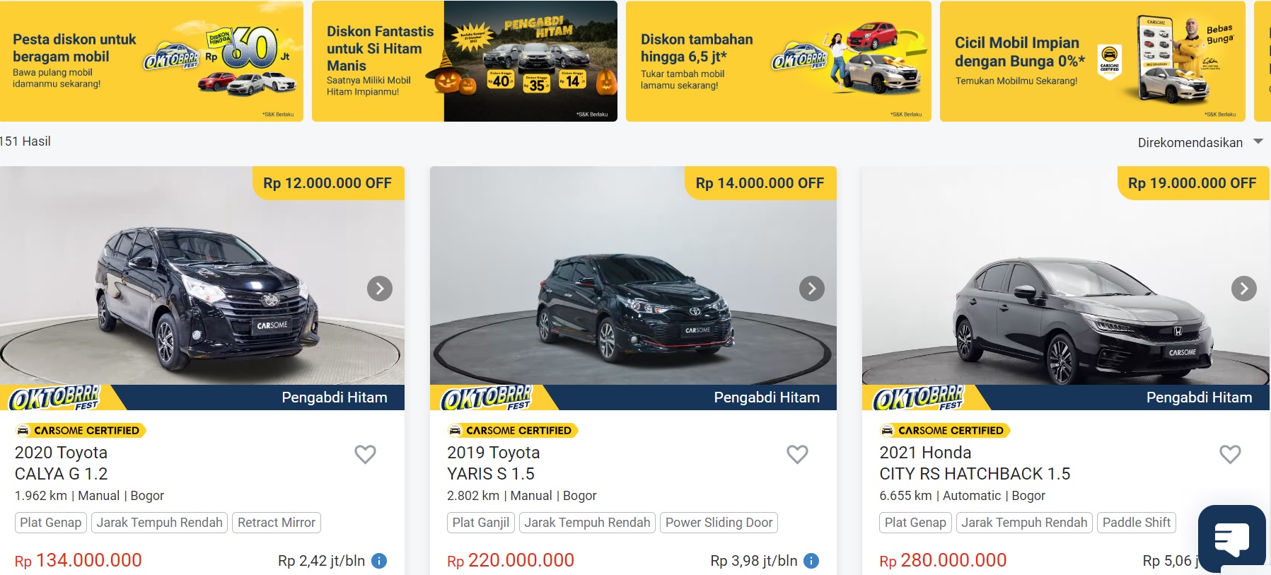 Promo Diskon 60 Juta buat Beli Mobil Bekas Warna Hitam di CARSOME ...